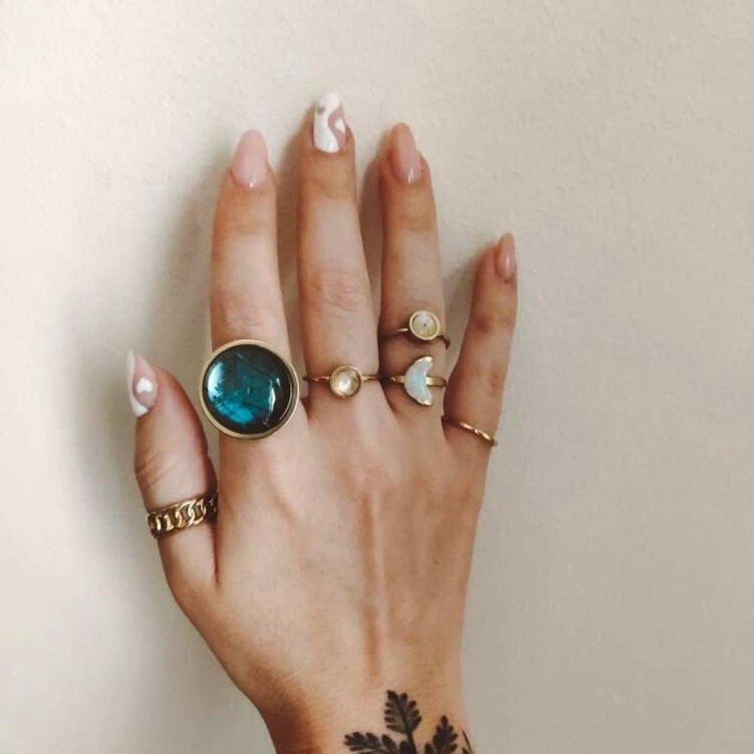Gold Labradorite Ring Womens, Spectrolite Adjustable Stainless Steel ...