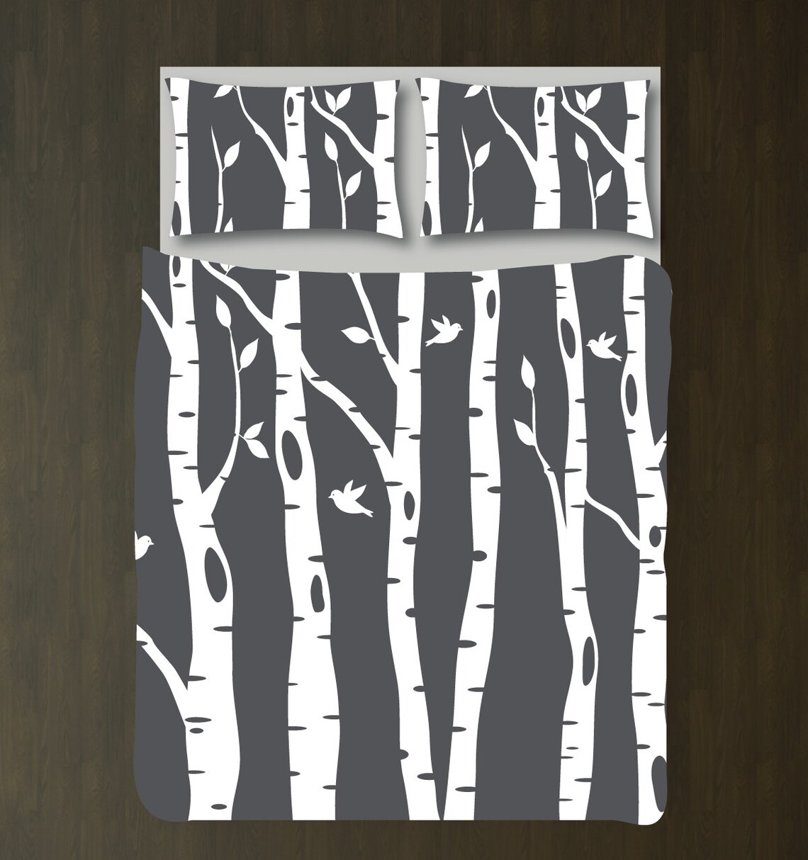 Custom Birch Tree Duvet Cover and Shams Bedding Set-charcoal | Etsy