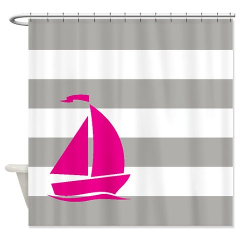 Nautical Shower Curtain Navy Blue And White Stripes Aqua Etsy