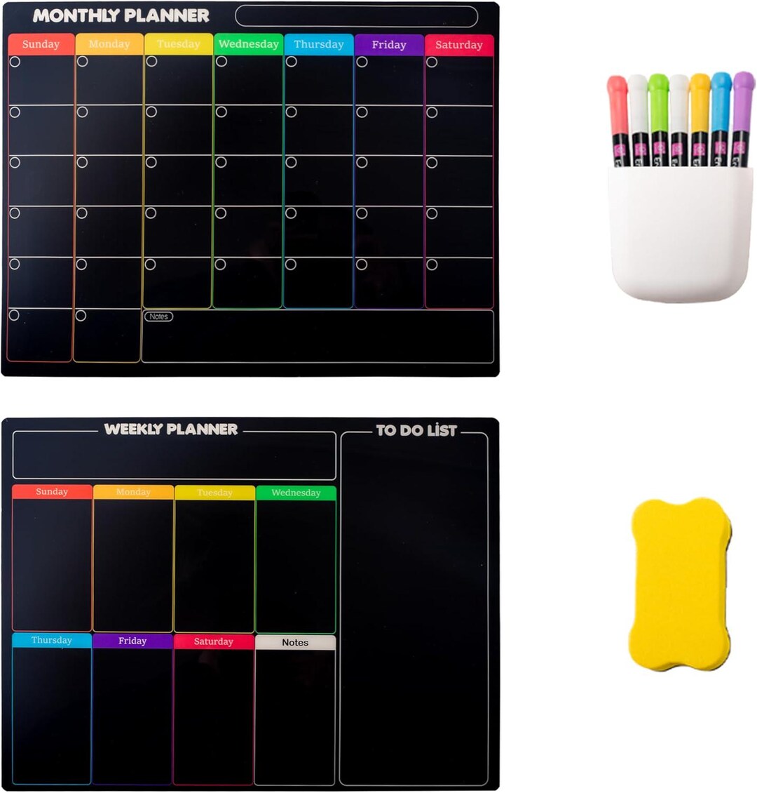 Black Acrylic Magnetic Fridge Calendars Monthly Weekly Chores Family ...