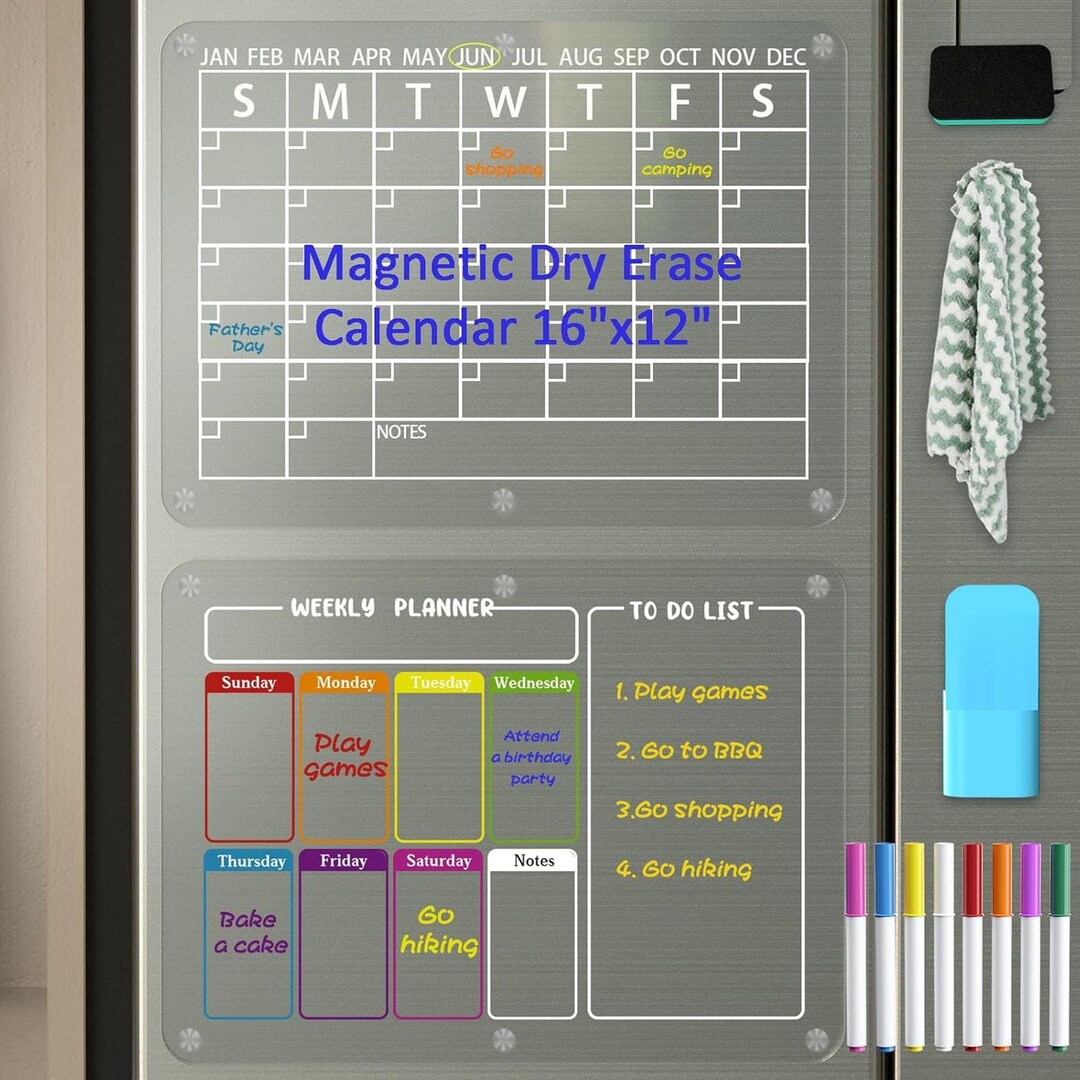 Clear Acrylic Magnetic Fridge Calendars Monthly Weekly Planner Family ...