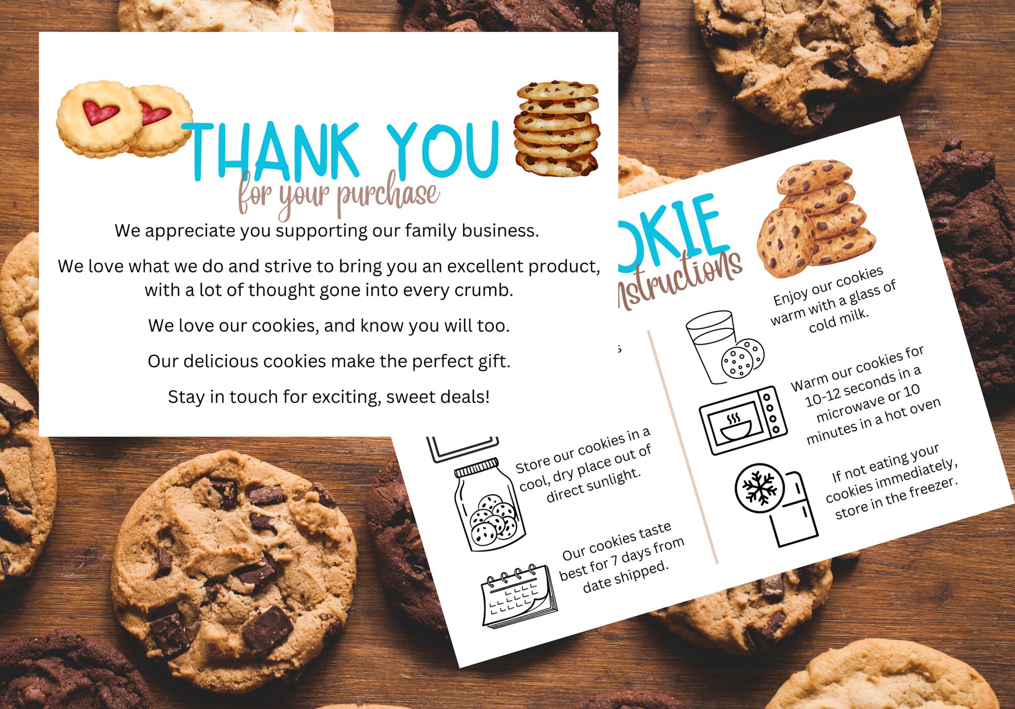 EDITABLE Cookie Care Cards and Thank You Card for Bakery / Cookie ...