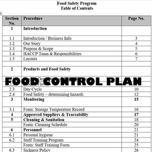 CUSTOM Food Control Plan Done for You, HACCP Food Safety Manual Created ...