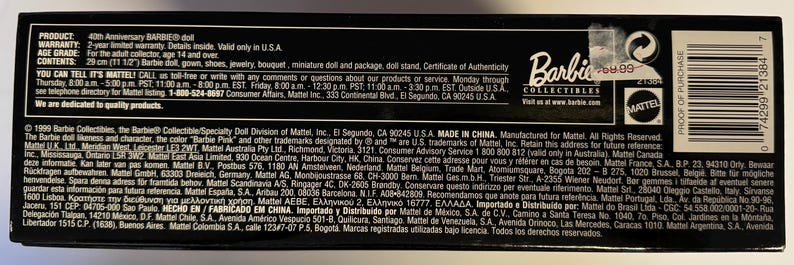 Barbie 40th Anniversary Doll Collector Edition #21384 New in Box, Free ...