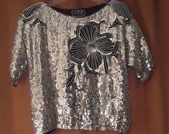 Silver sequin top | Etsy