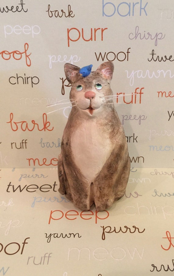 Hand Sculpted Clay Tabby Cat Clay Cat Whimsical Cat Clay | Etsy