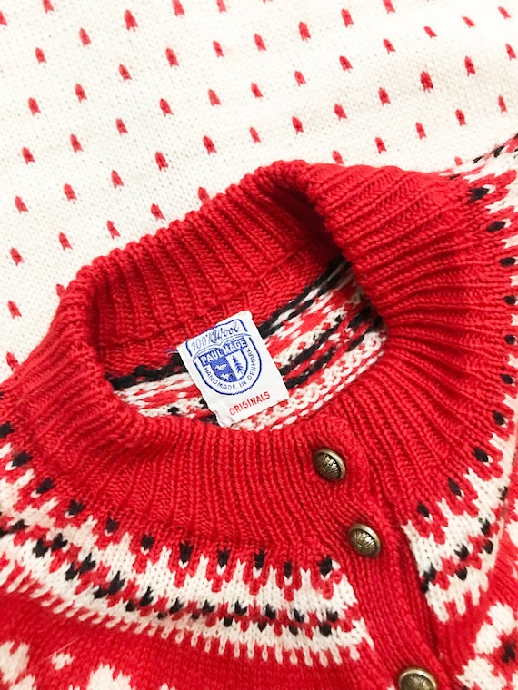 Vintage 1950s Fair Isle Red White Sweater - Nordic B… - Gem