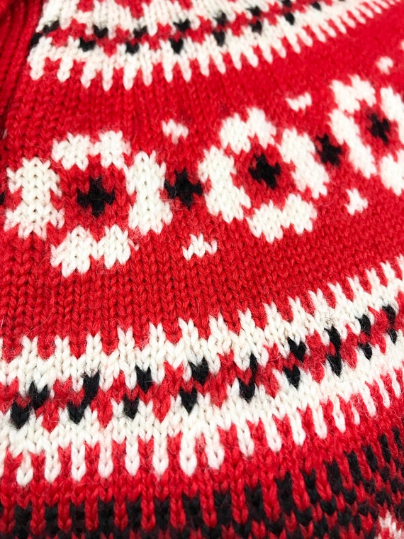 Vintage 1950s Fair Isle Red White Sweater - Nordic B… - Gem