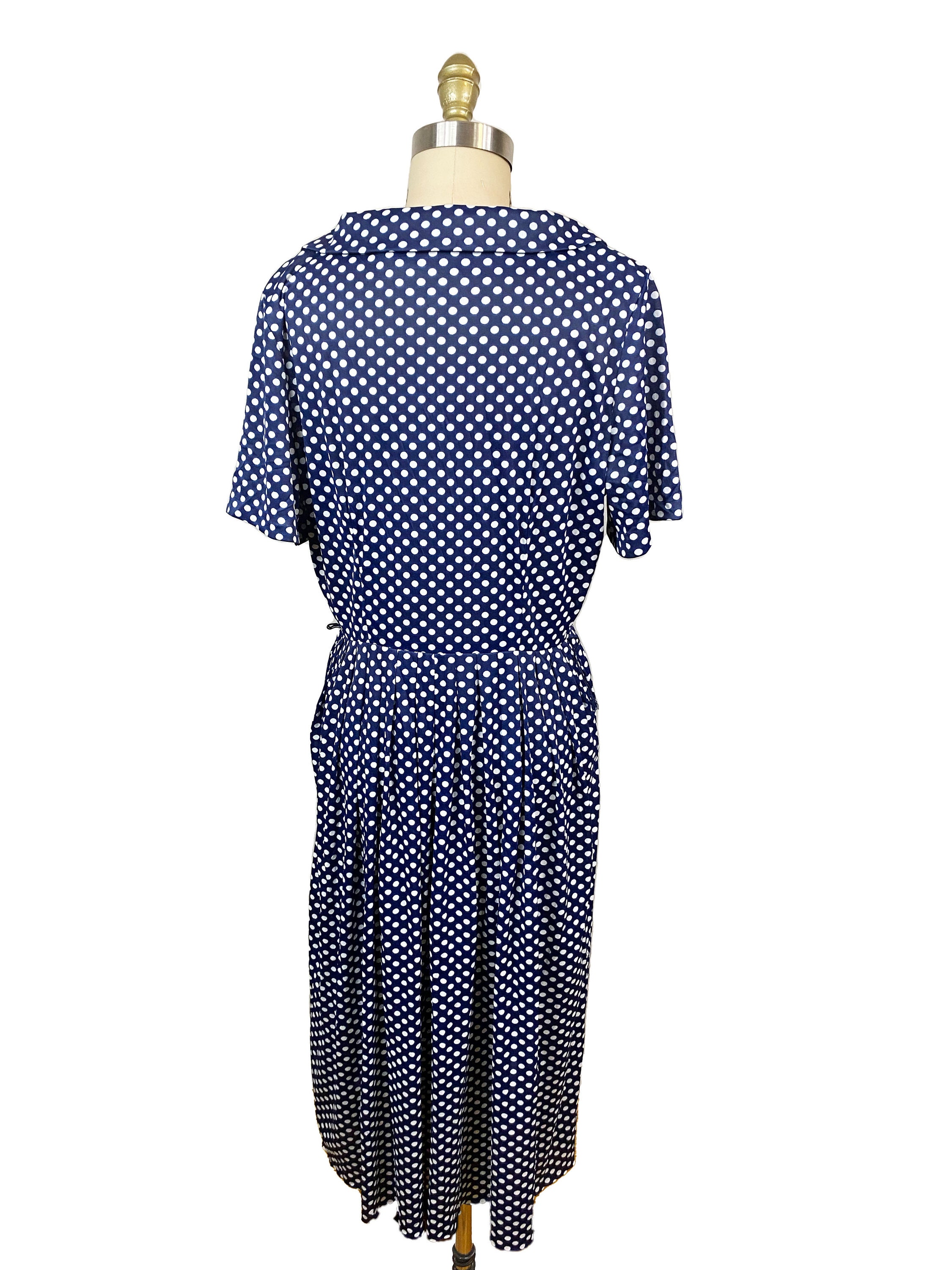 Vintage VOLUP 1960's Navy Polka Dot Dress- Neck Tie Zip Front Button ...