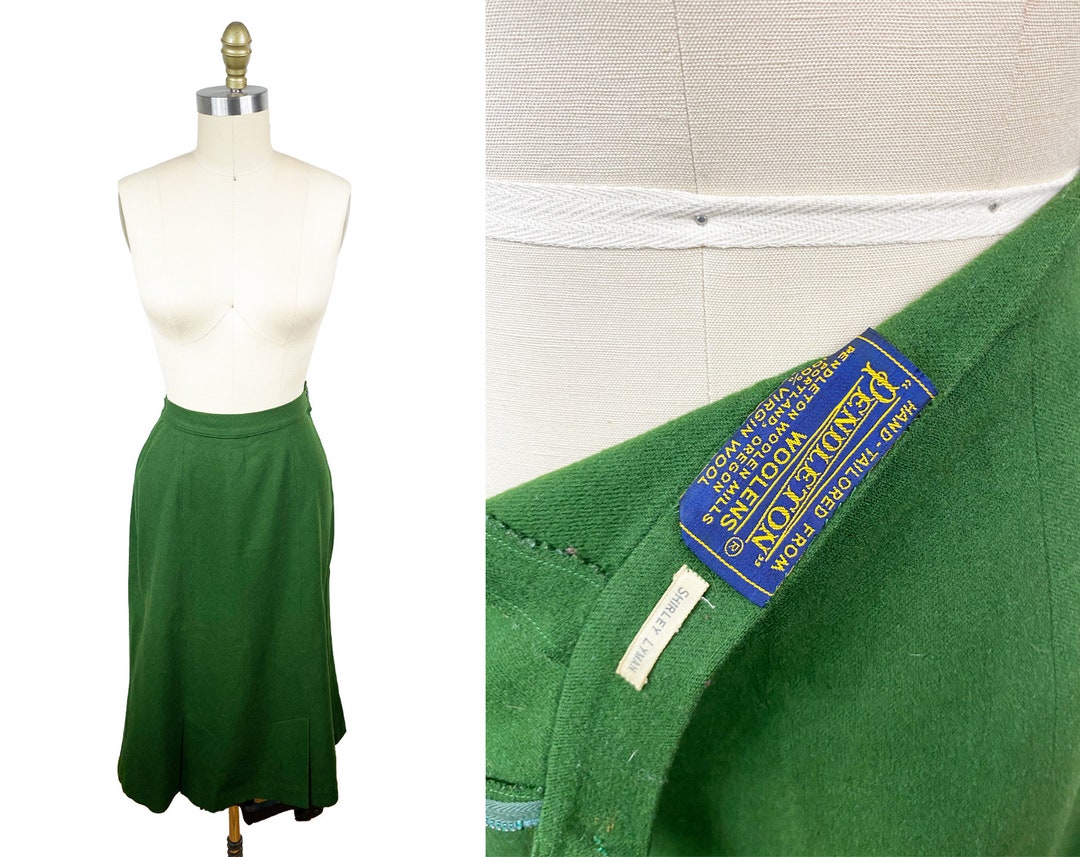 Vintage 1950s Pendleton Green Wool Pencil Skirt - High Waisted Waist ...