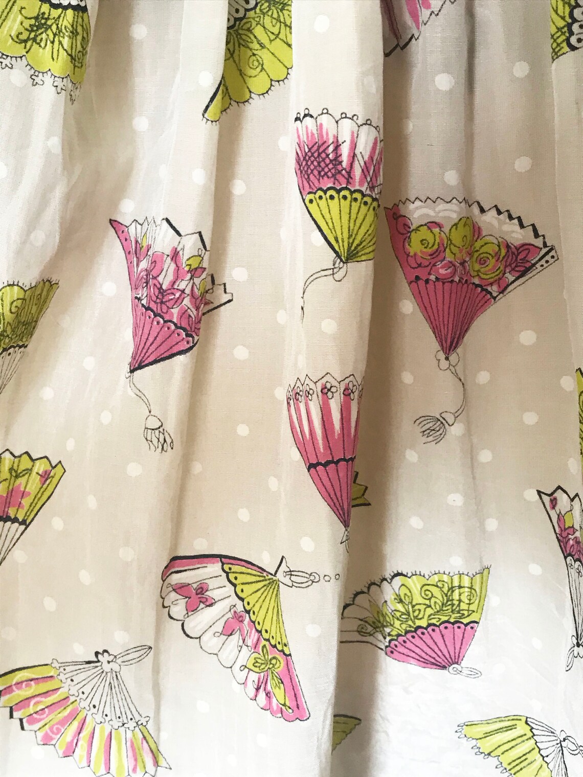 Vintage 1950s Novelty Pink Fan Skirt Ivory Polka Dot Printed - Etsy