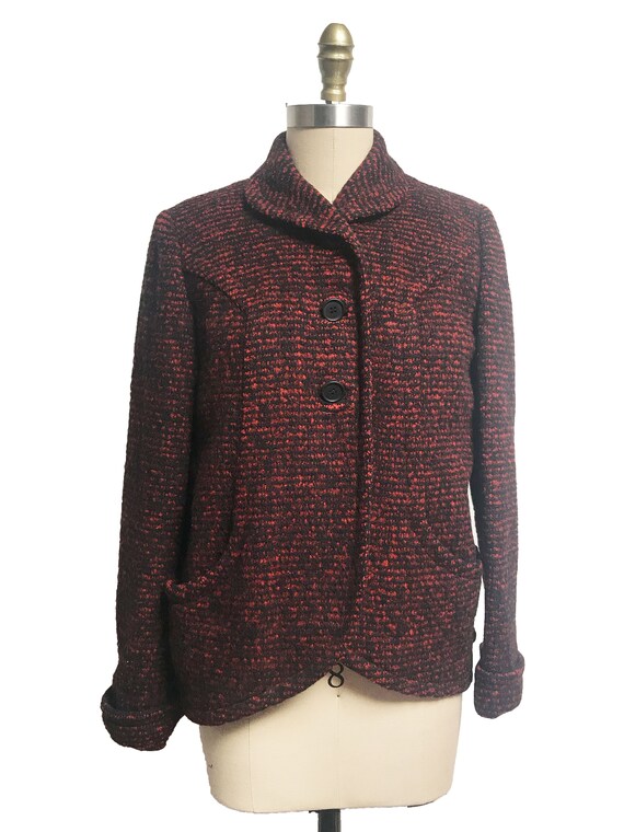 Vintage 1950s Red Black Jacket - Wool Pattern Button… - Gem