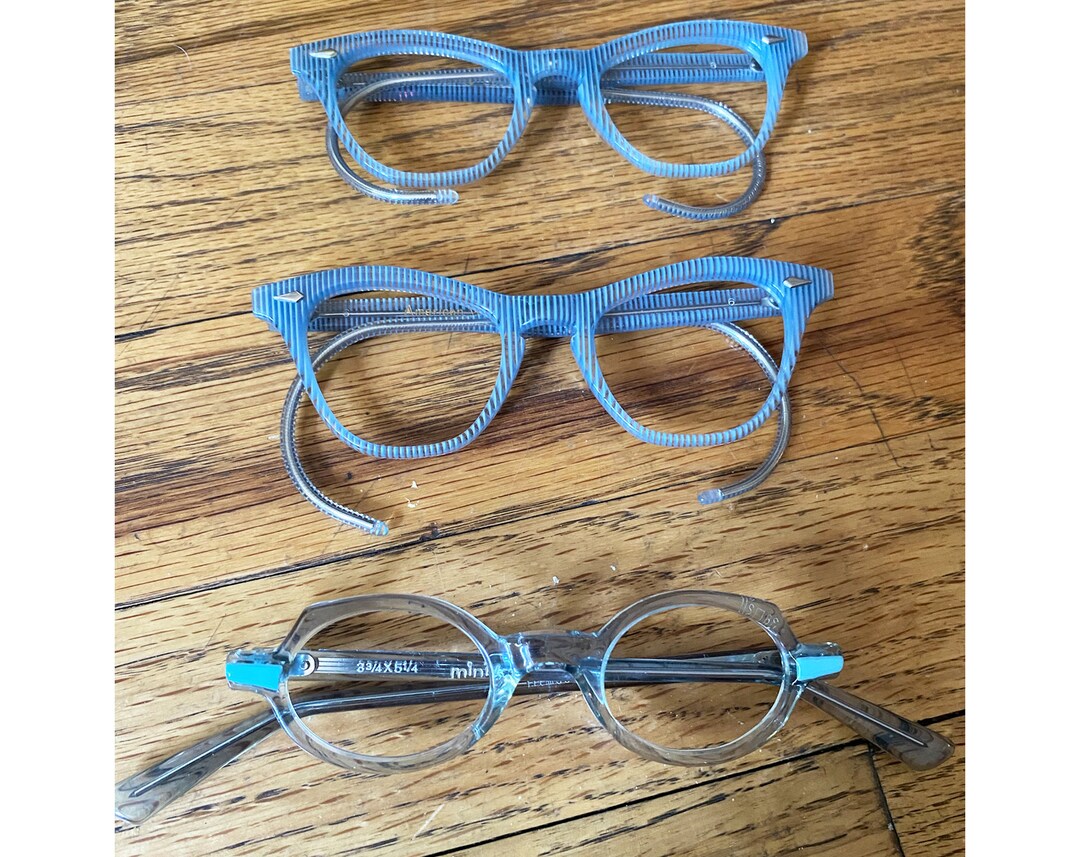 Vintage 1950s Clear Blue Glasses Kids Small Ray Ban Style Round Frames ...