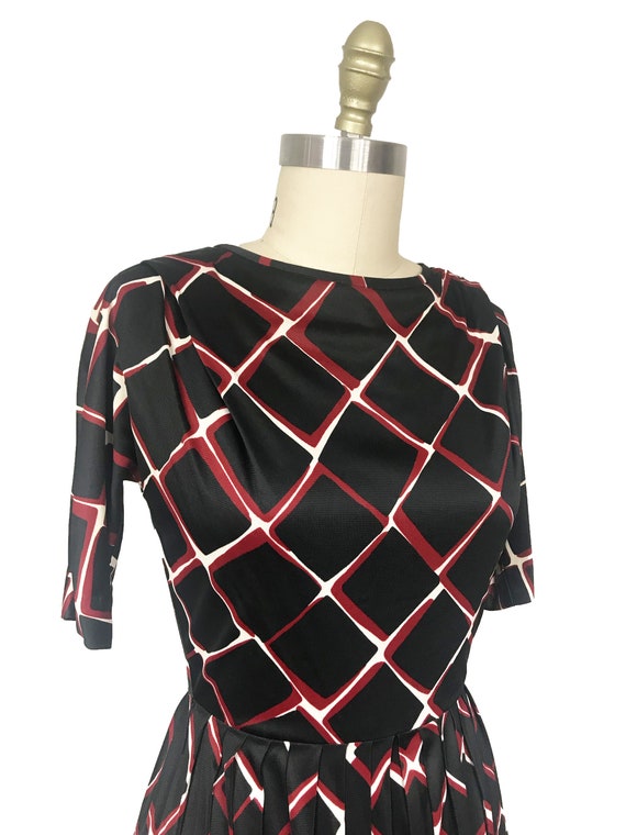 Vintage 1950s 1960s Black Red Diamond Print Dress - W… - Gem