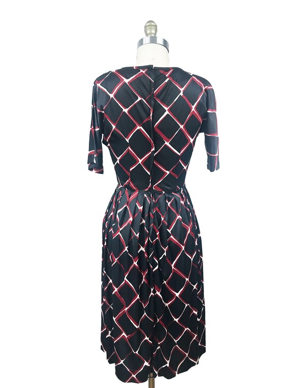 Vintage 1950s 1960s Black Red Diamond Print Dress - W… - Gem