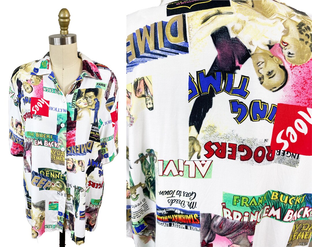 Vintage 1980s Movie Poster Print Shirt - Novelty White Short Sleeve ...