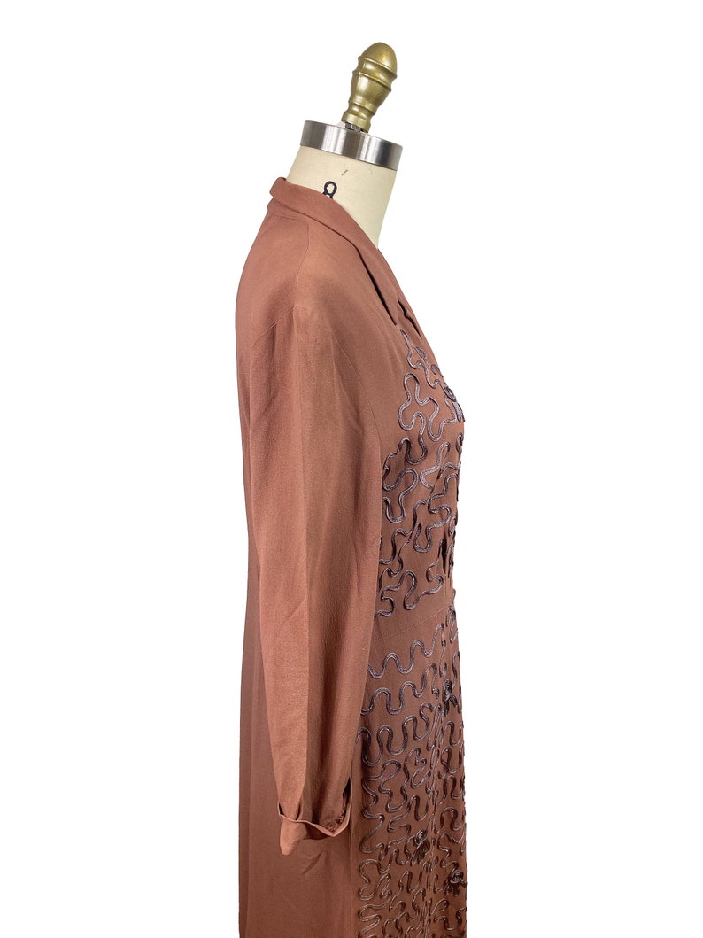 Vintage VOLUP 1940s Brown Soutache Dress - Long Sleeve as is Waist: 32 ...