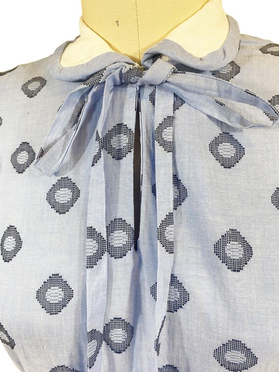 Vintage Early 1950s Late 1940s Blue Cotton Pattern Dr… - Gem