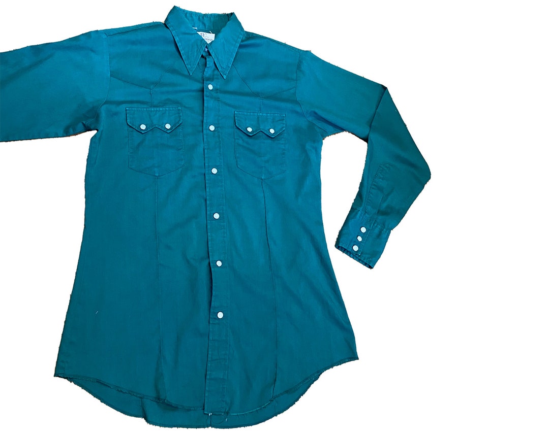 Vintage 1970s Forest Green Western Shirt - Pearl Snap Pointed Yoke Long ...