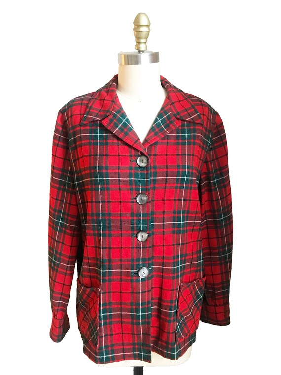 Vintage 1940s 49er Red Green Plaid Pendleton Jacket -… - Gem