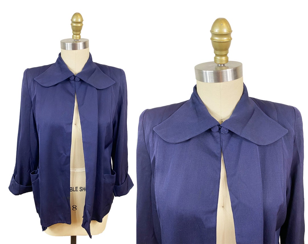 Vintage 1940s Navy Short Swing Coat - Gabardine Long Sleeve Jacket ...