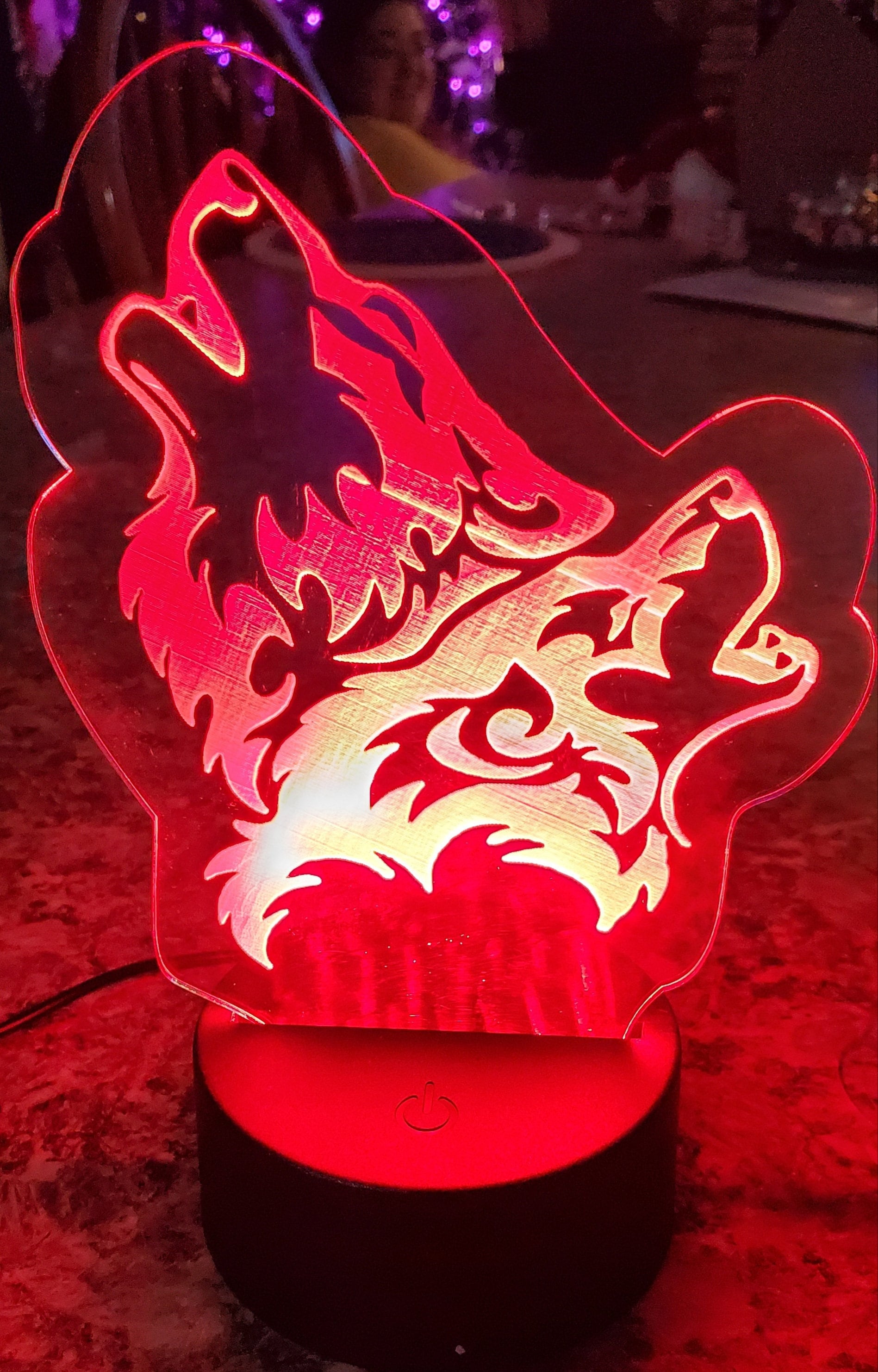 WOLF PAIR , LED Color Changing, Engraved Acrylic Lamp, With Remote ...