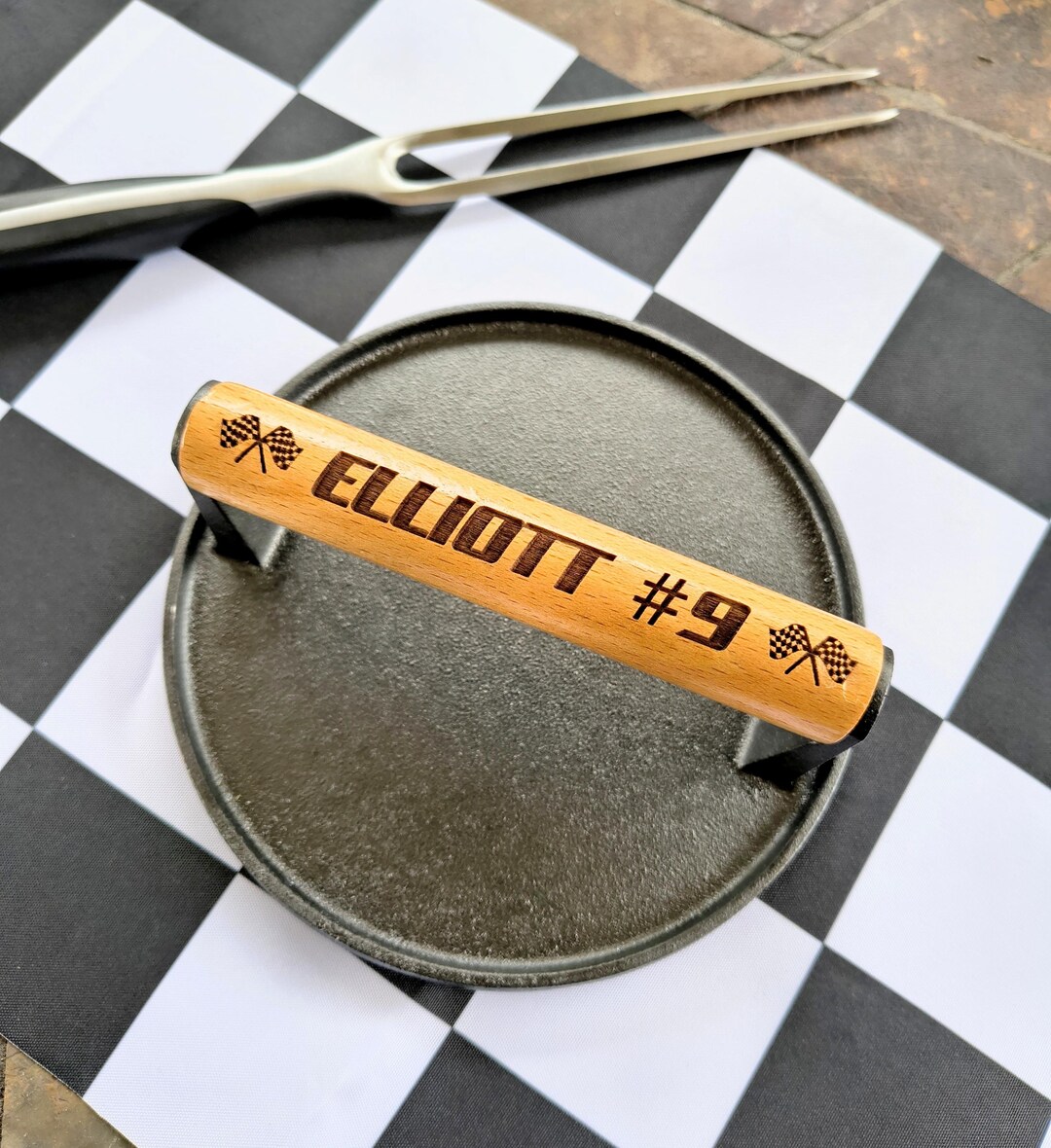 Cast Iron Round Steak Burger Weight Personalized Custom Name + Race ...