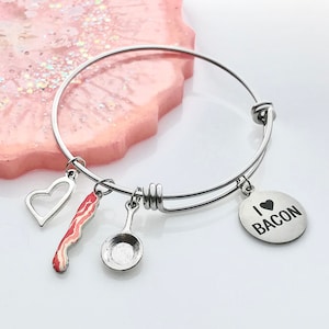 I Love Bacon Charm Bracelet - Gift for Bacon Lover - Foodie Gifts for ...