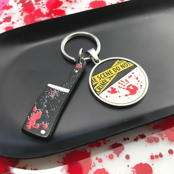 True Crime Keychain With Crime Scene Tape and Blood Spatter - Etsy