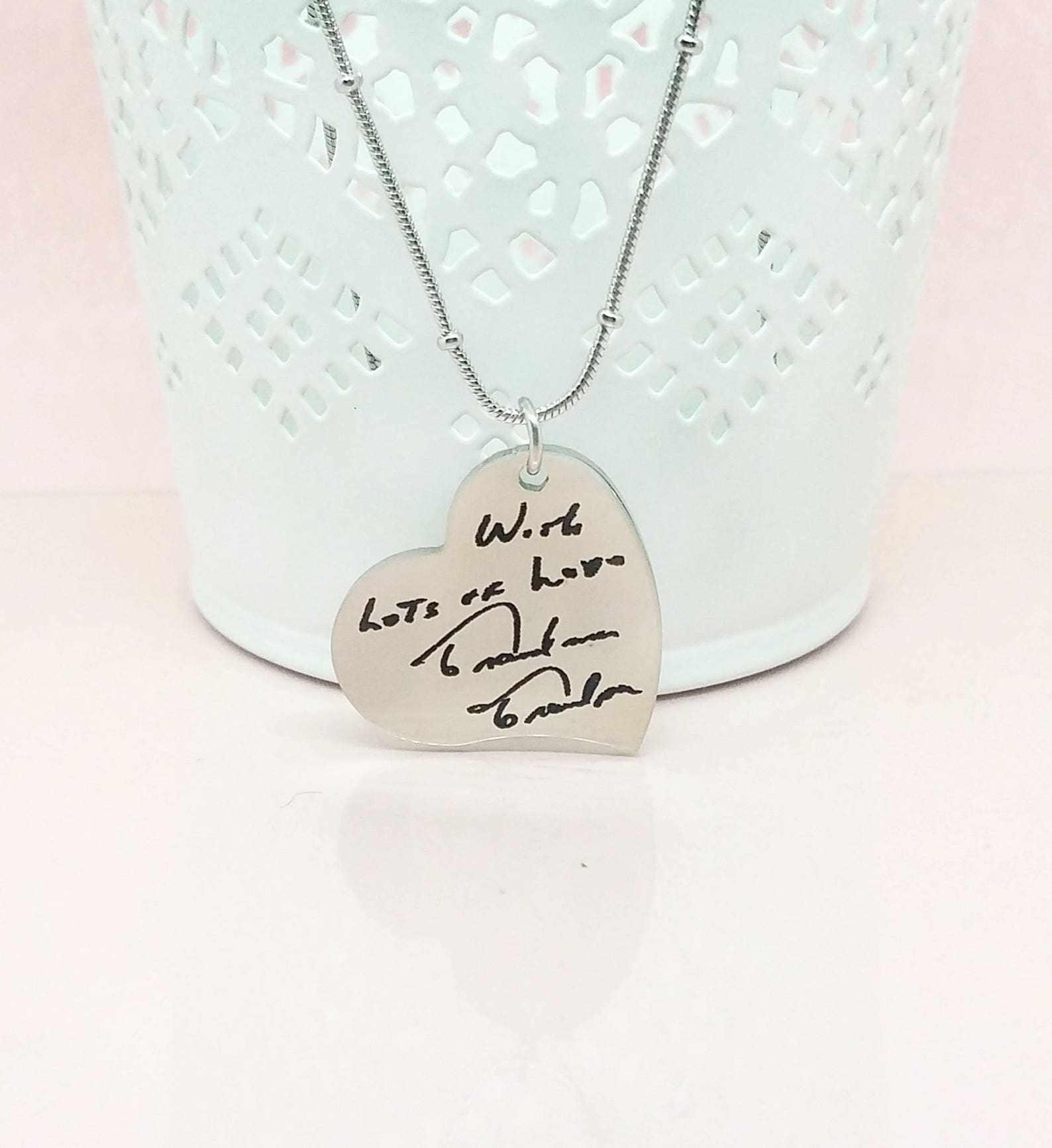 Heart Necklace With Actual Handwriting Custom Engraved - Etsy