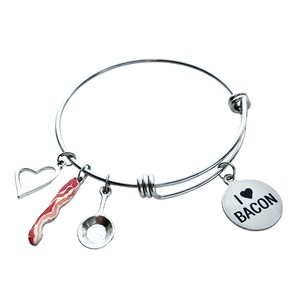 I Love Bacon Charm Bracelet - Gift for Bacon Lover - Foodie Gifts for ...