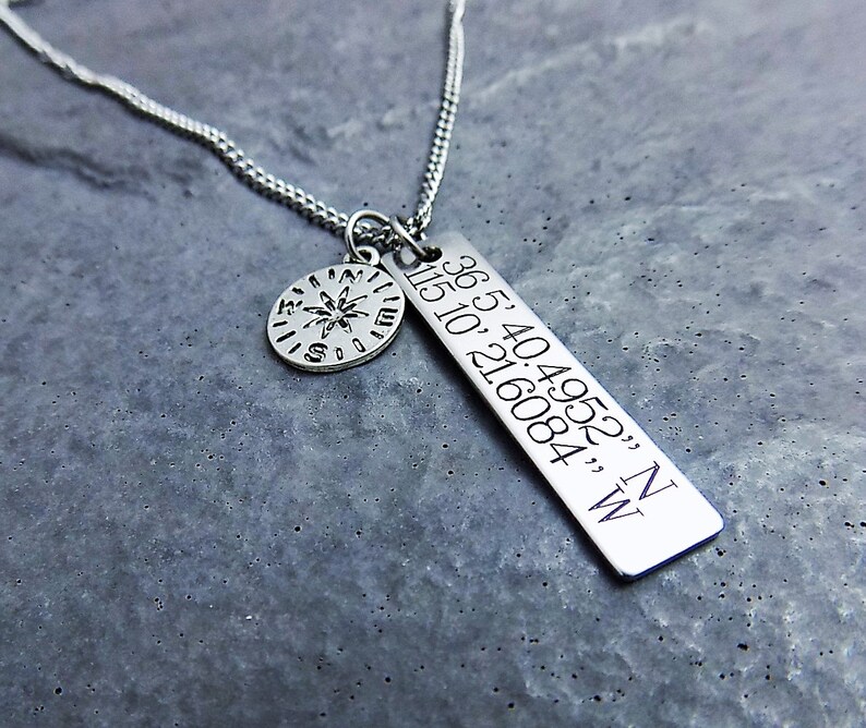 Custom Coordinates Necklace Longitude Latitude Compass Charm - Etsy