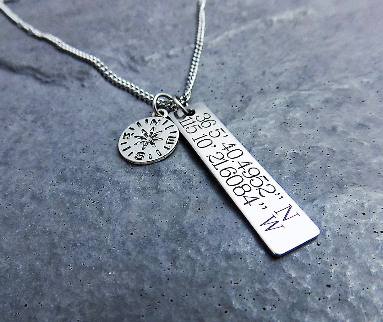 Custom Coordinates Necklace: Engraved Compass Charm, Personalized ...