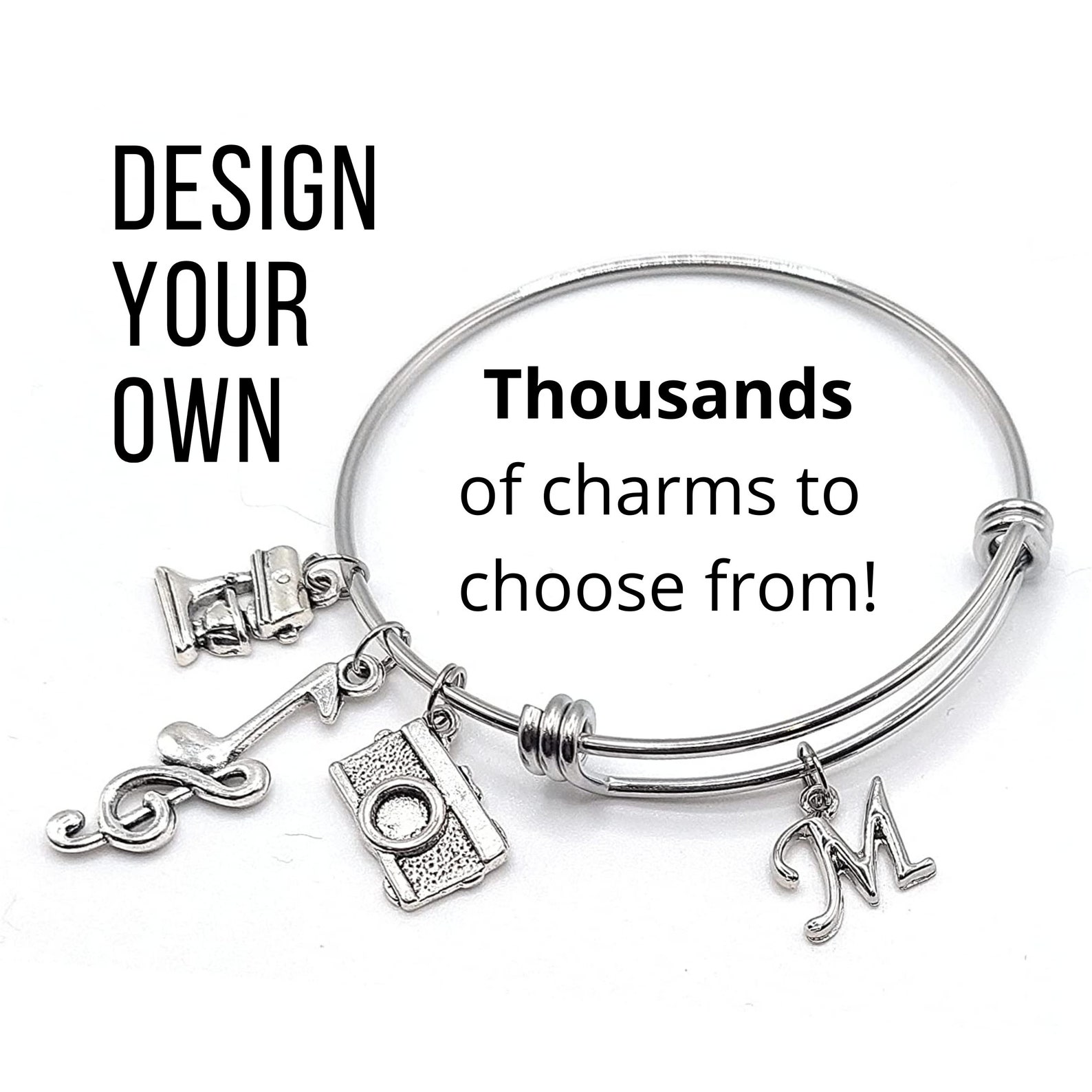 Custom Charm Bracelet Personalized Expandable Bangle Customize - Etsy