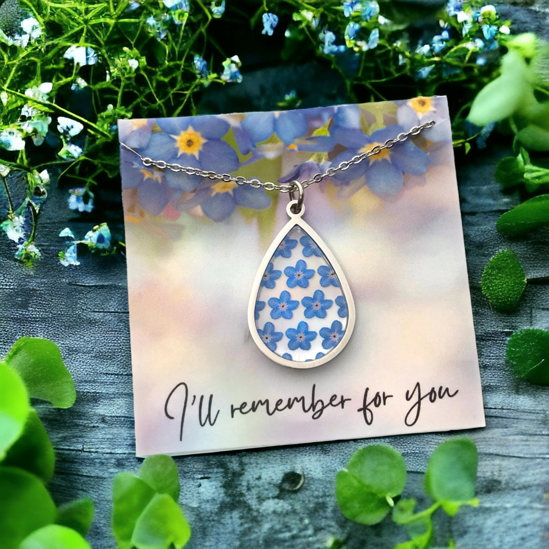 Forget Me Not Pendant Necklace - Teardrop Floral Keepsake - Etsy