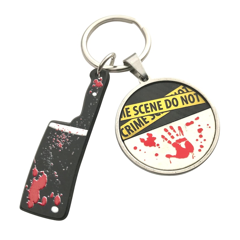 True Crime Keychain With Crime Scene Tape and Blood Spatter - Etsy