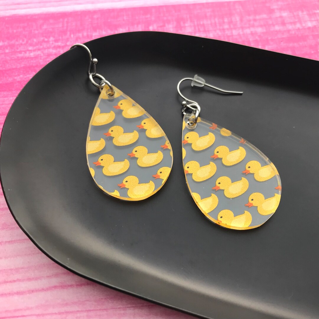Duck Earrings - Yellow Duck Acrylic Dangle Drop Earrings - Etsy
