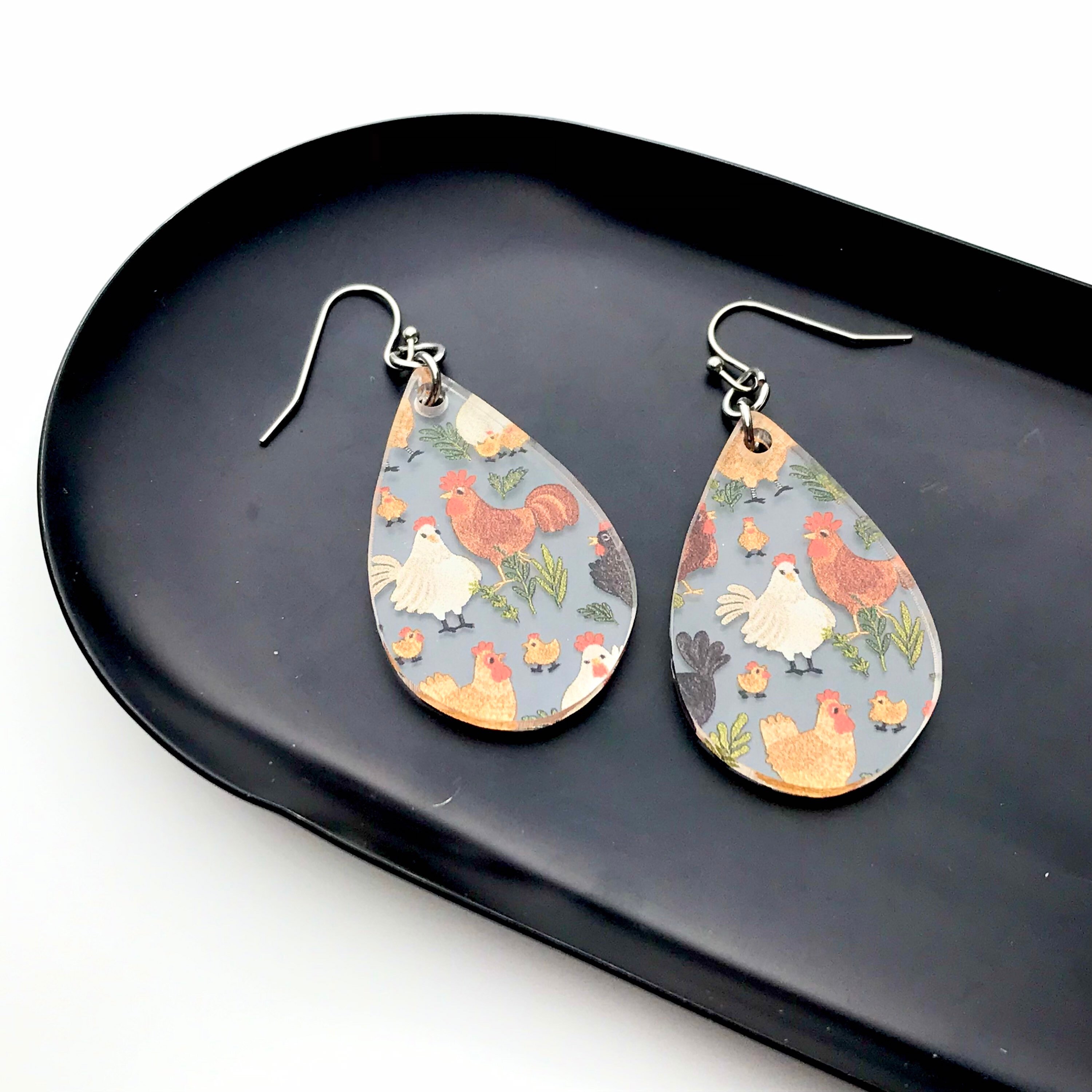 Chicken Earrings for Crazy Chicken Lady Dangle Drop Acrylic - Etsy