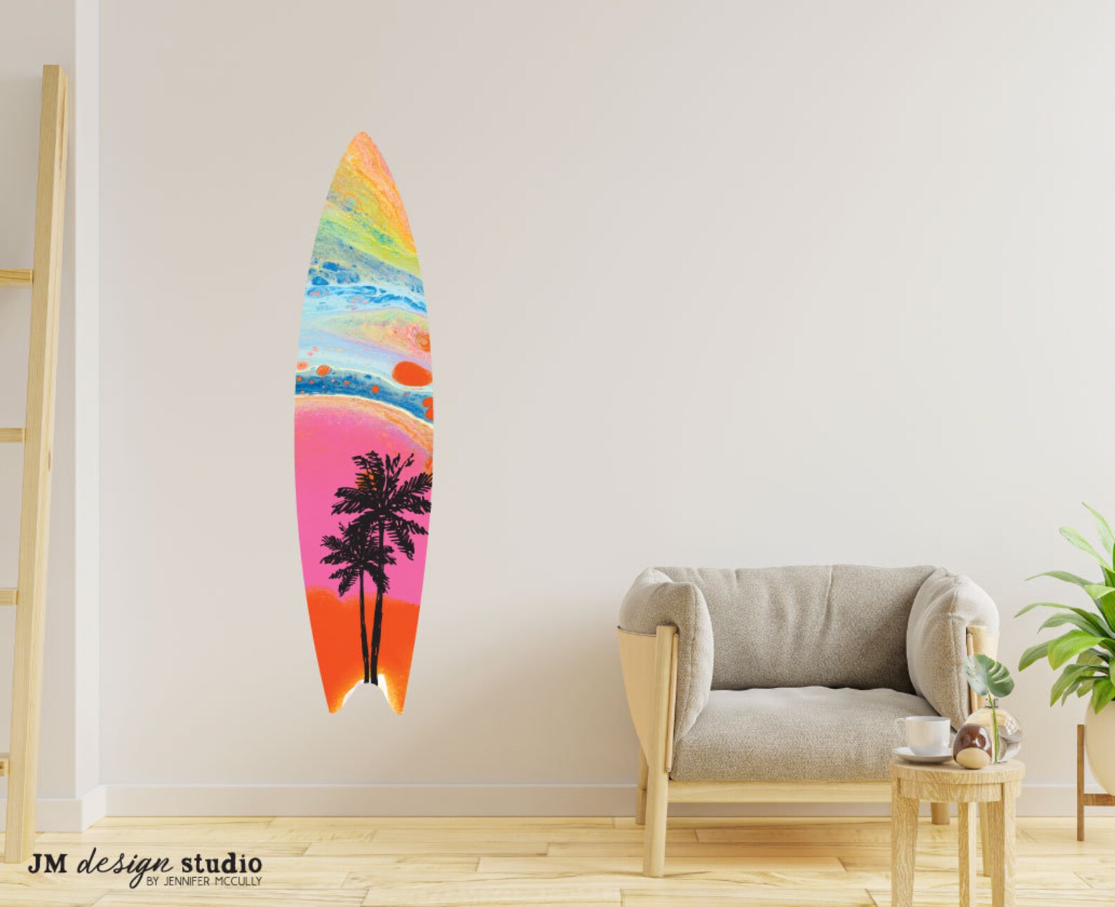 Peel and Stick Surfboard Wall Decal, Repositionable and Reusable ...