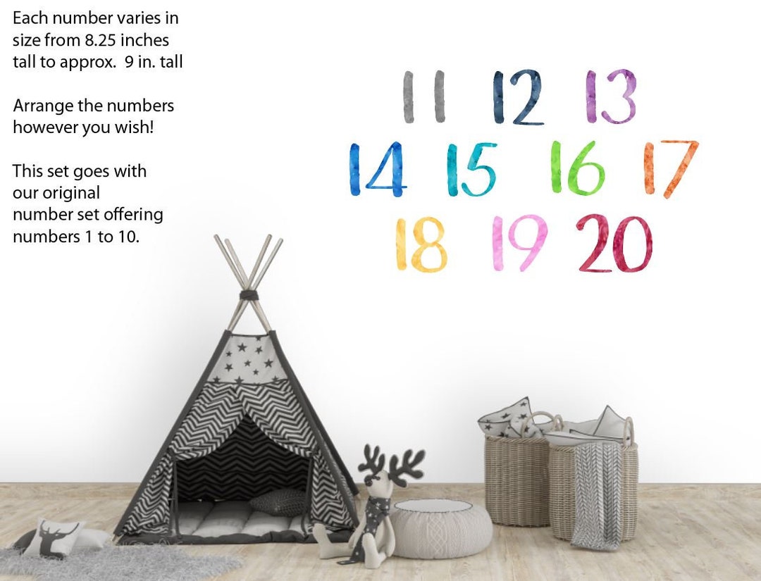 Watercolor Number Set, Peel and Stick Decal, Repositionable Wall ...