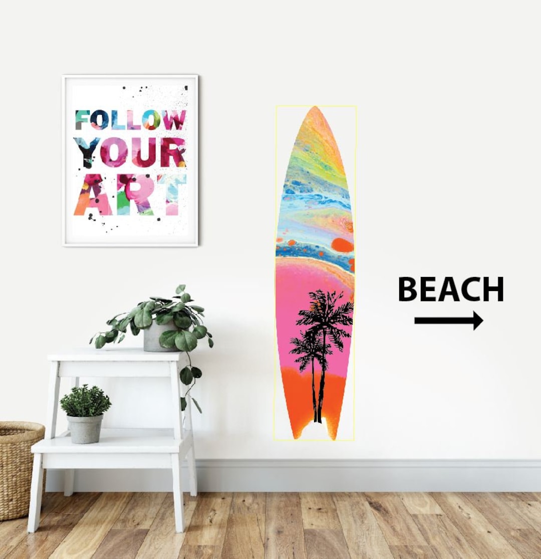 Peel and Stick Surfboard Wall Decal, Repositionable and Reusable ...