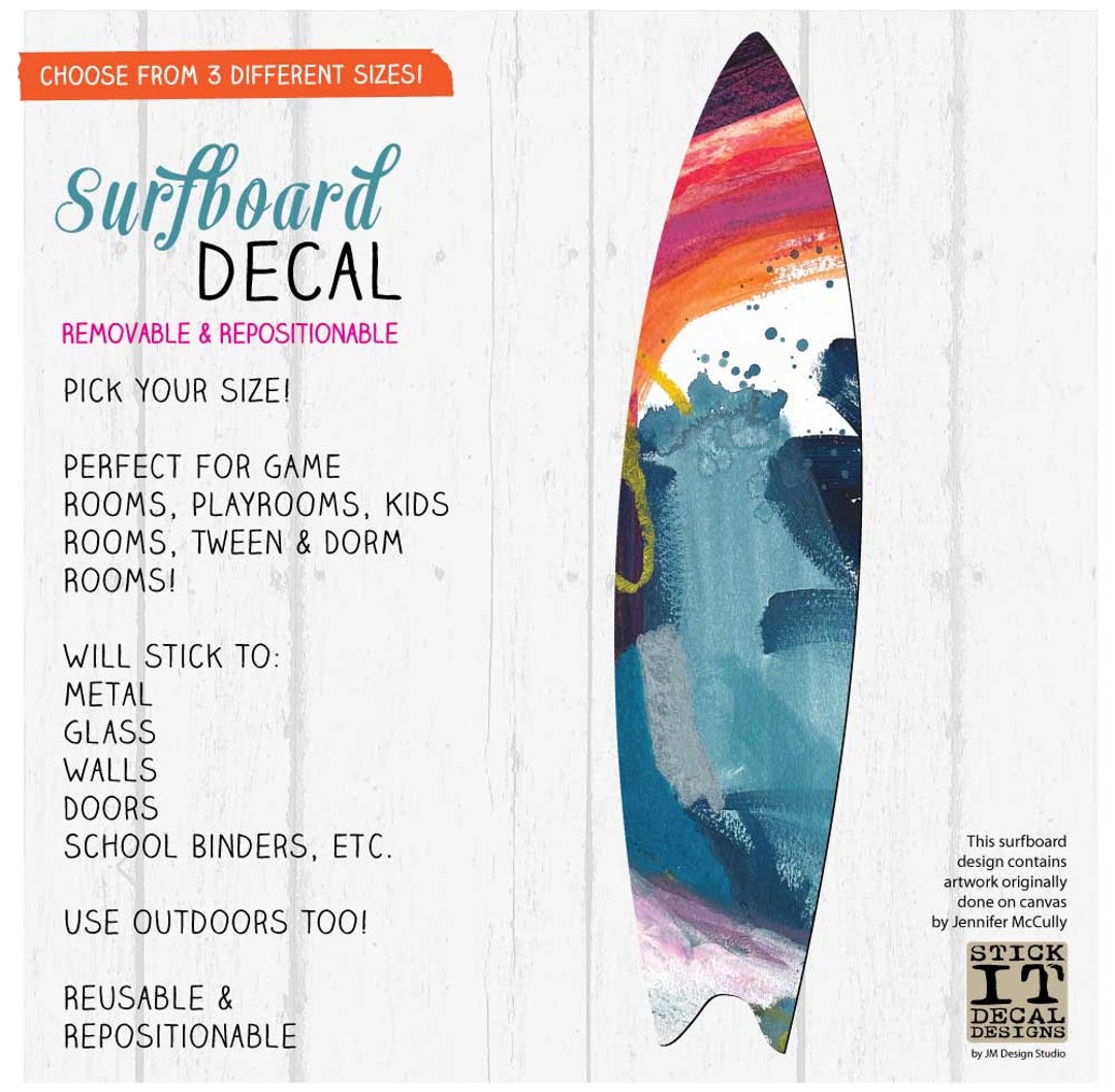 Surfboard Wall Decal, Peel and Stick Surfboard, Surfboard Sticker ...