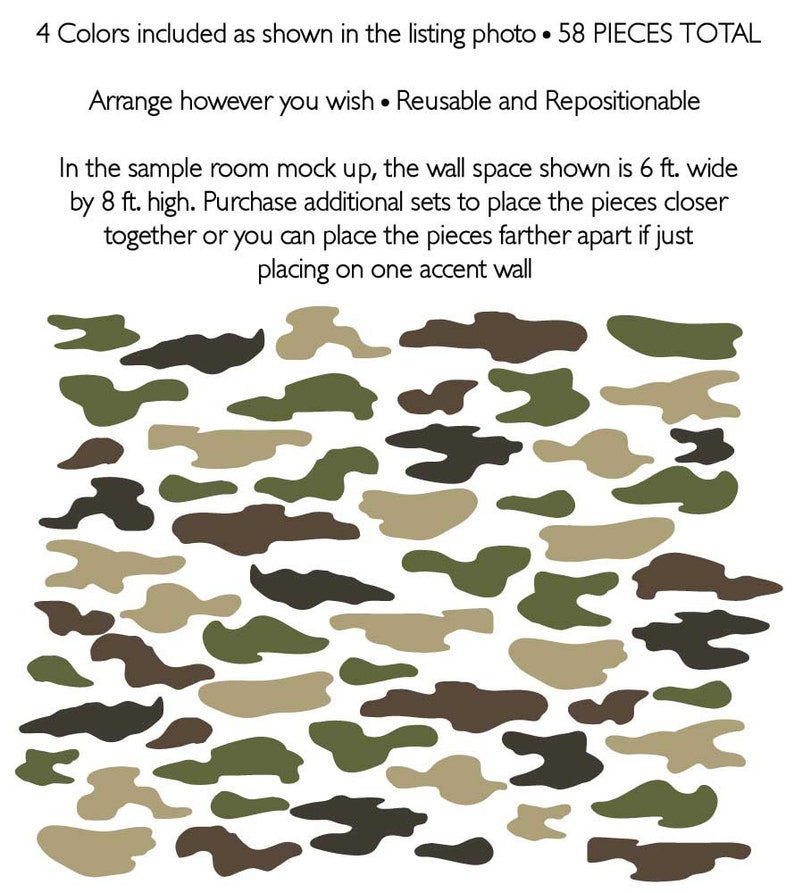 Camo Wall Decal Stickers, Camo Room Decor, Kids Room Decor, Reusable ...