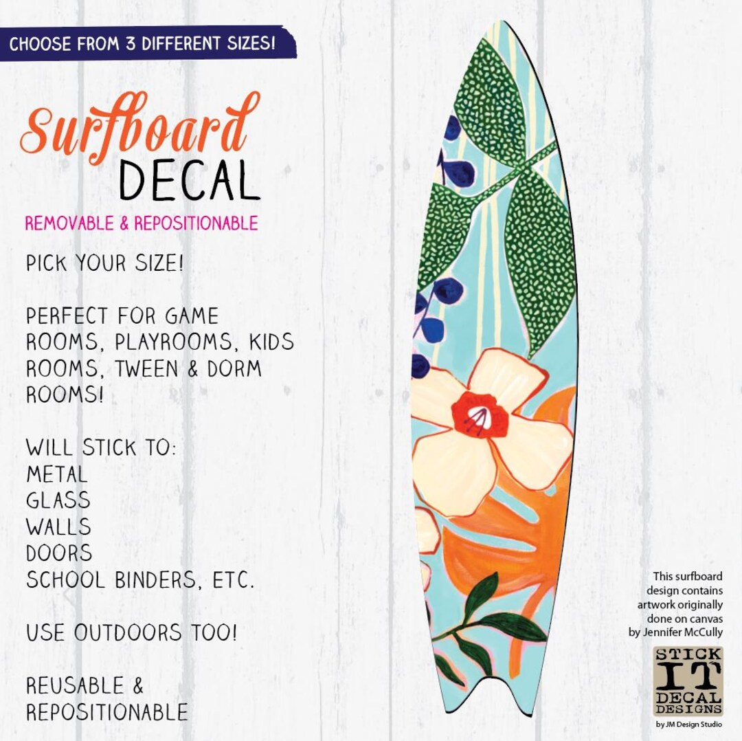Surfboard Wall Decal, Surfboard Decor, Repositional Surfboard Sticker ...