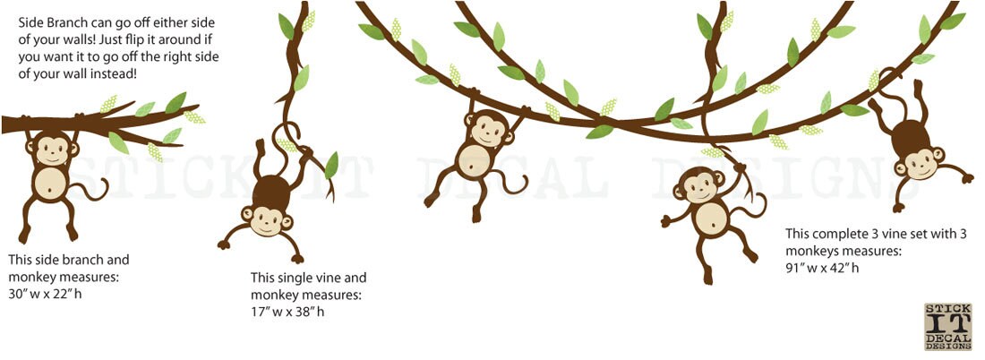 Hanging Monkey Wall Decal Monkey Vines Monkey Decal Nursery - Etsy