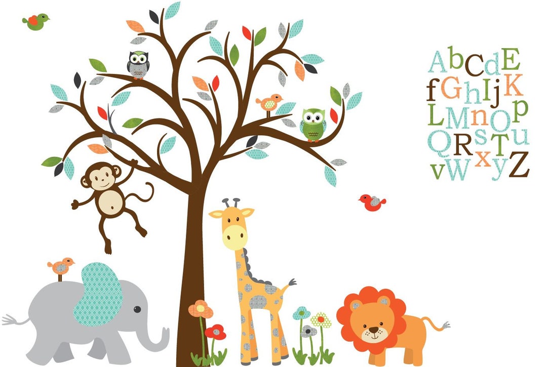 Alphabet Wall Decal Safari Animal Wall Decal Nursery Wall - Etsy