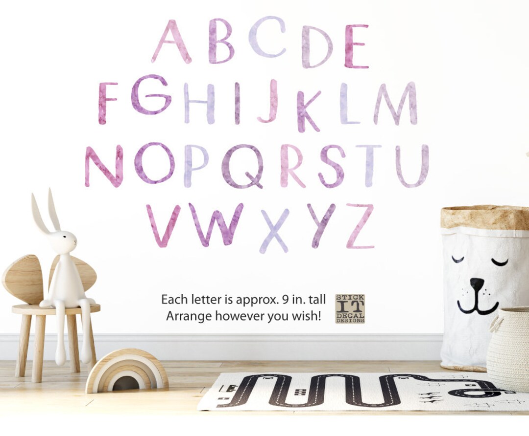 Watercolor Alphabet Set, Peel and Stick, Reusable Wall Decal ...