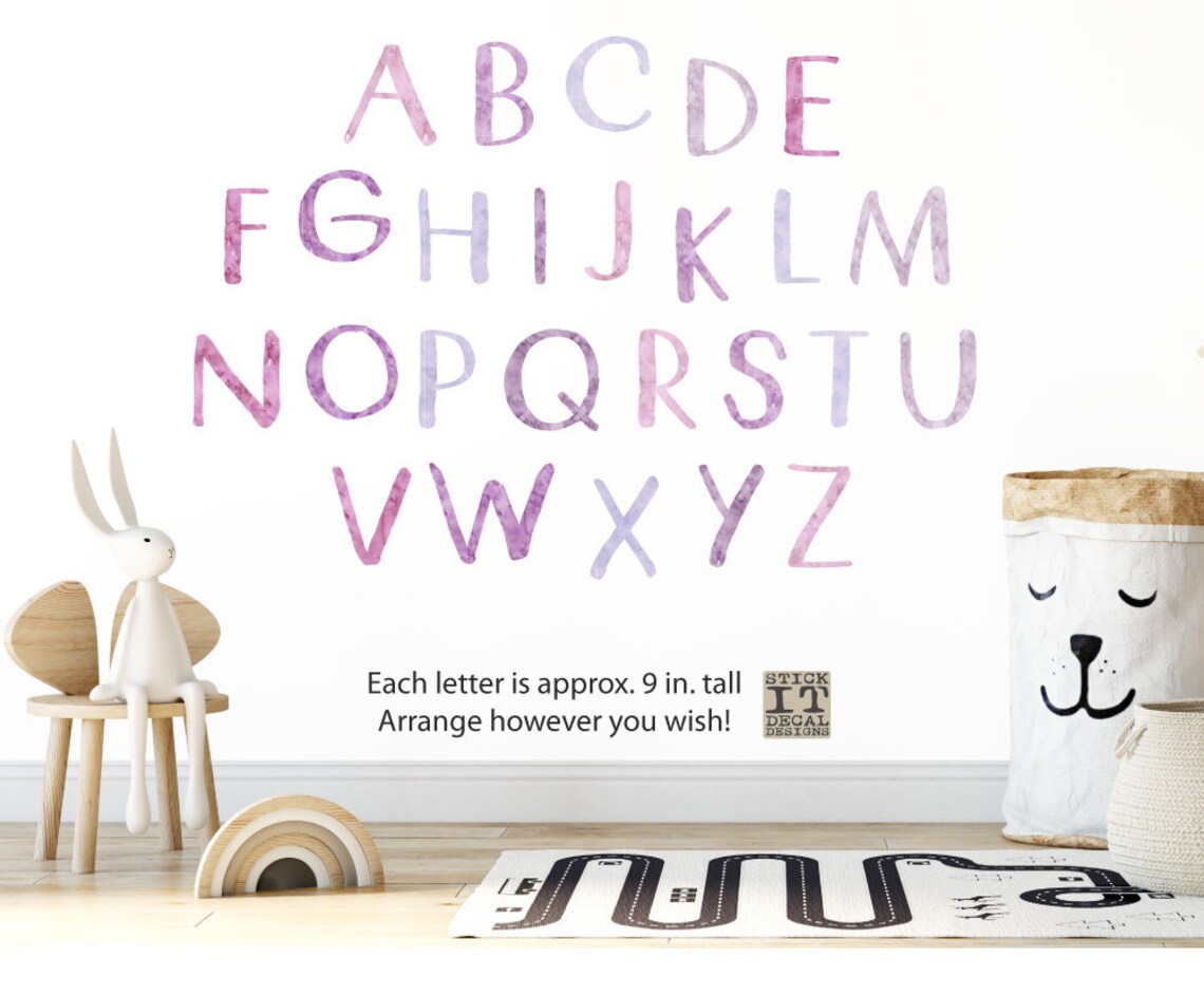 Watercolor Alphabet Set Peel and Stick Reusable Wall Decal - Etsy