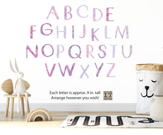 Watercolor Alphabet Set Peel and Stick Reusable Wall Decal - Etsy
