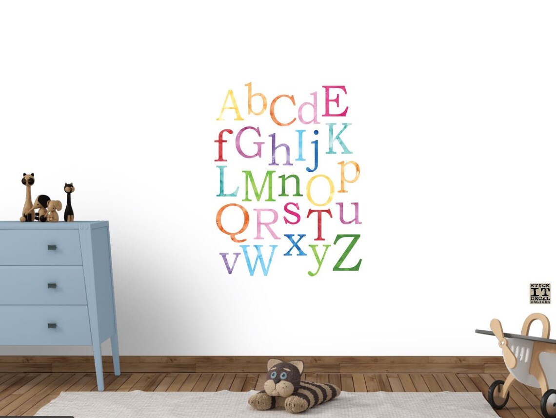 Watercolor Alphabet Wall Decal Nursery Wall Decal Peel and - Etsy